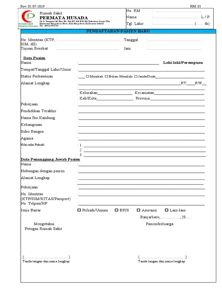 01 Formulir Pendaftaran Pasien Baru | PDF