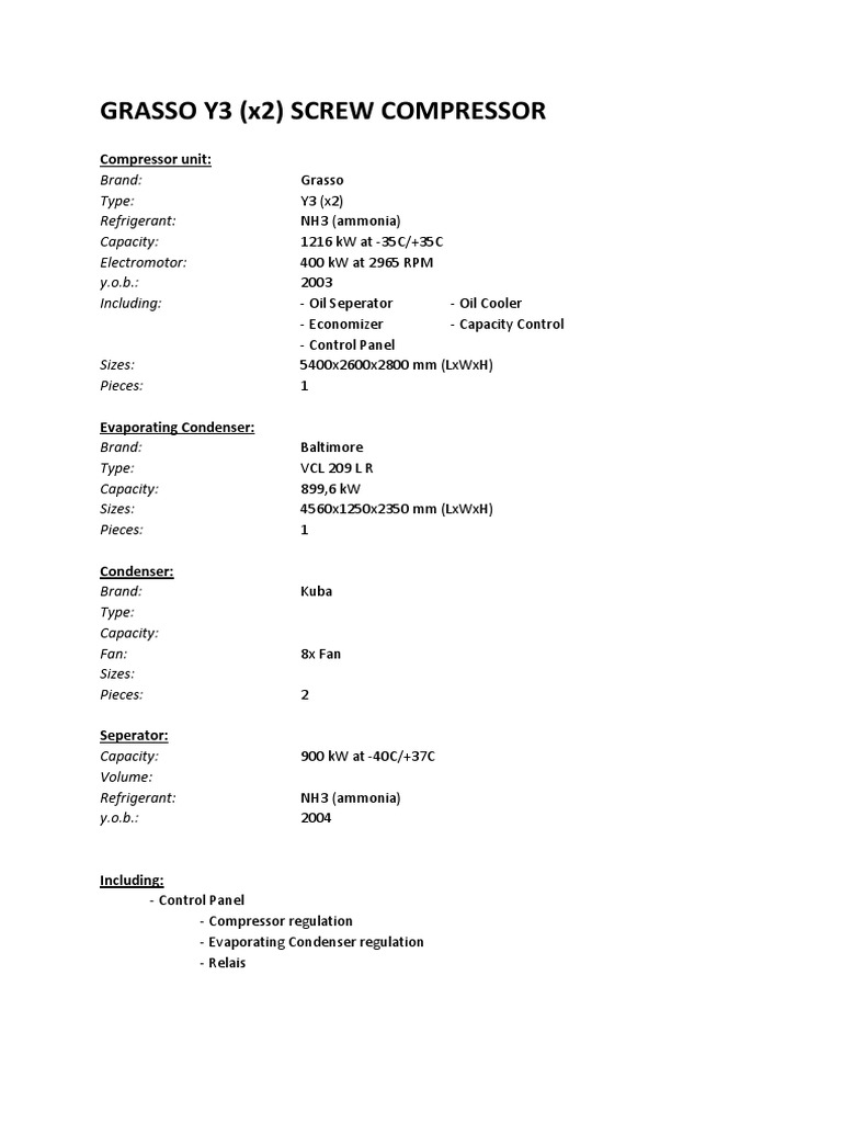 4667 - Grasso Y3 Screw Compressor | PDF
