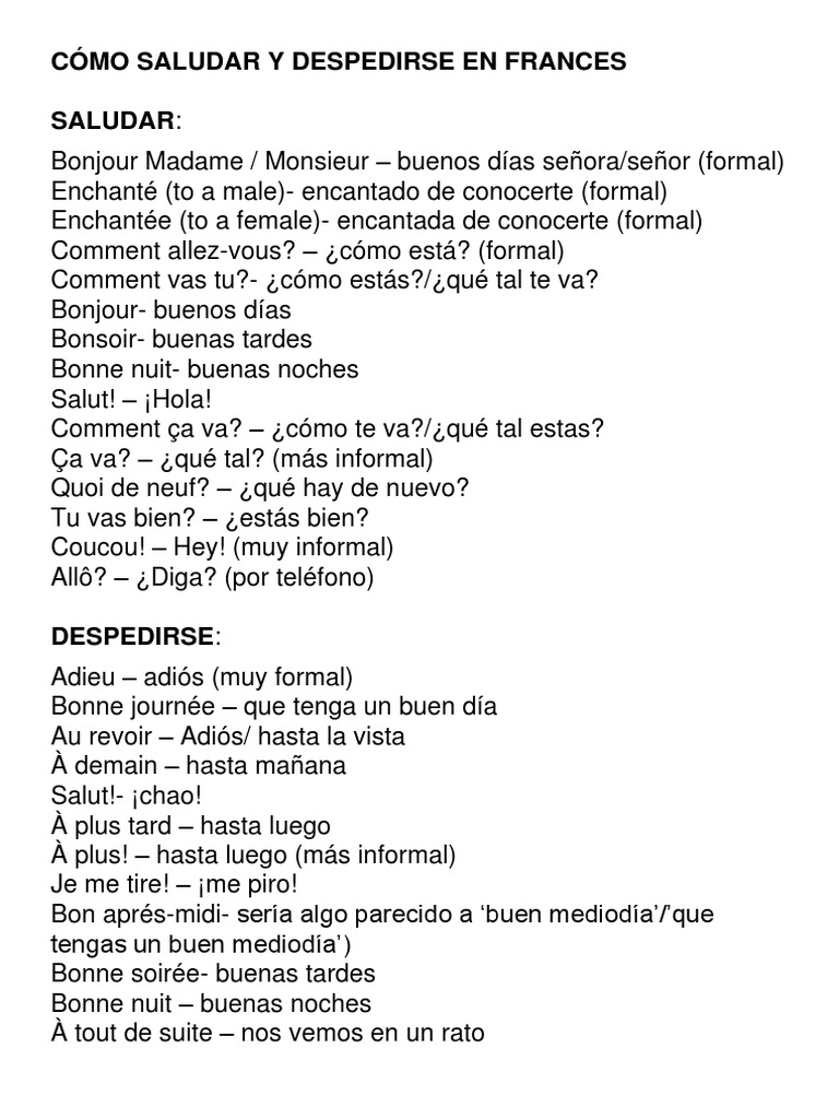Saludos y Despedidas en Francés | PDF