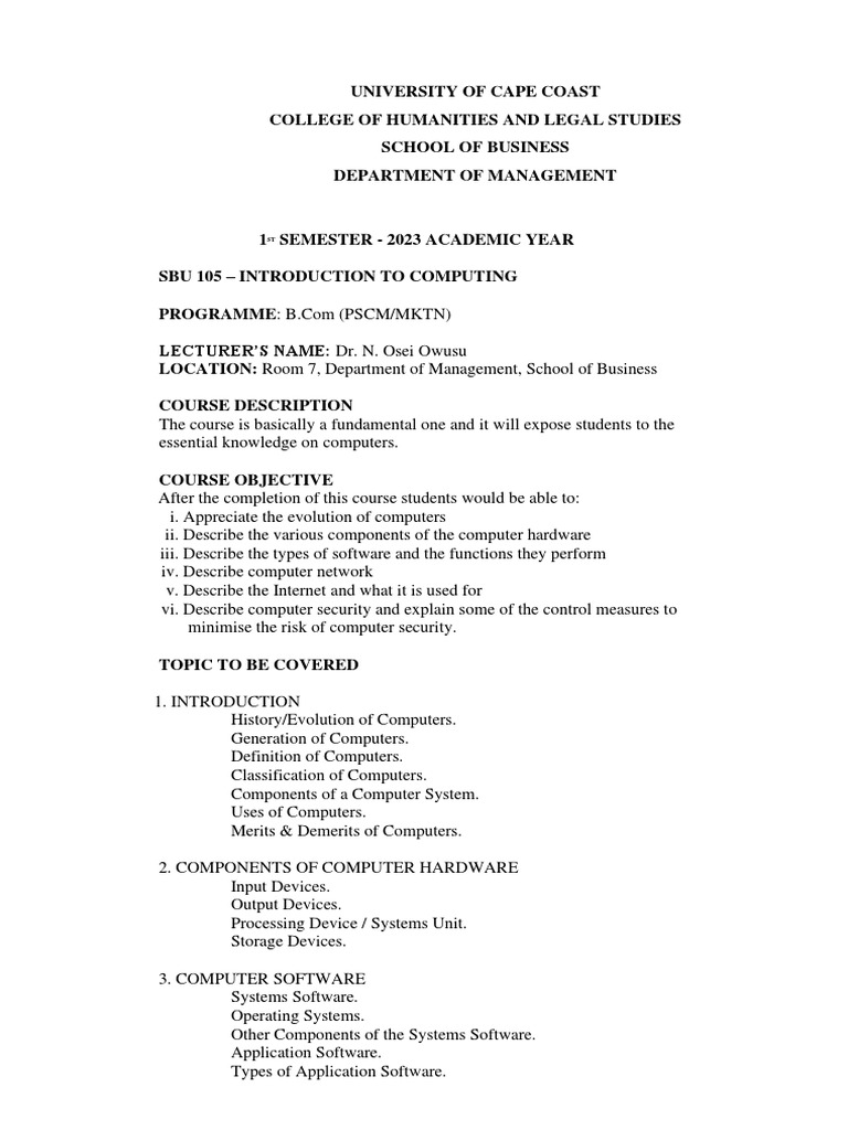 SBU 105 Introduction To Computers | PDF | Computer Network | Computing