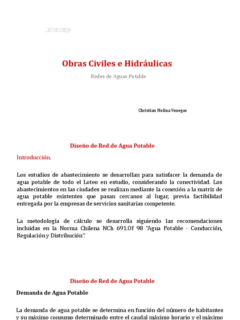 Presentación N°7 Diseño de Redes de Agua Potable | PDF | Agua | Agua potable