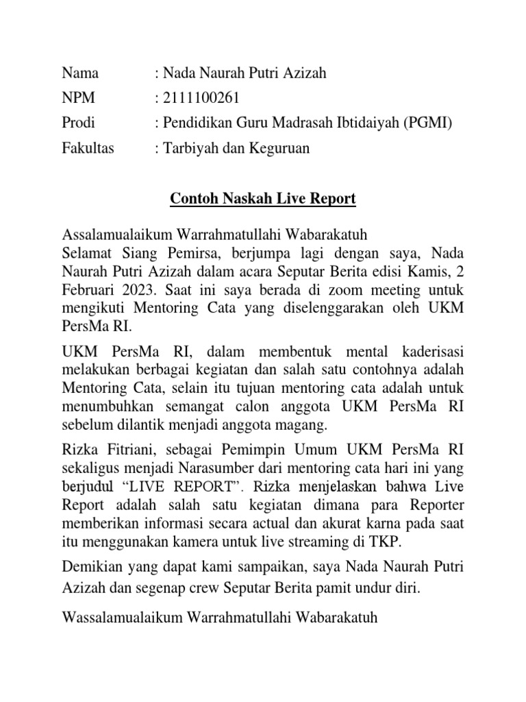Contoh Naskah Live Report Berita | PDF