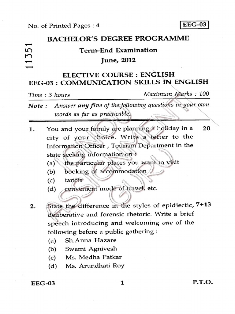 BEGE-103 - Exam Paper IGNOU | PDF | Communication | English Language