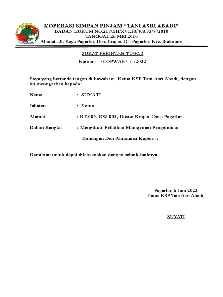 Surat Tugas Koperasi Simpan Pinjam | PDF