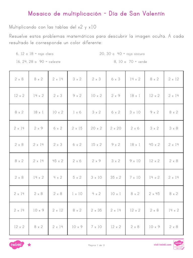Hojas De Trabajo De Multiplicación Del Día De San Valentín