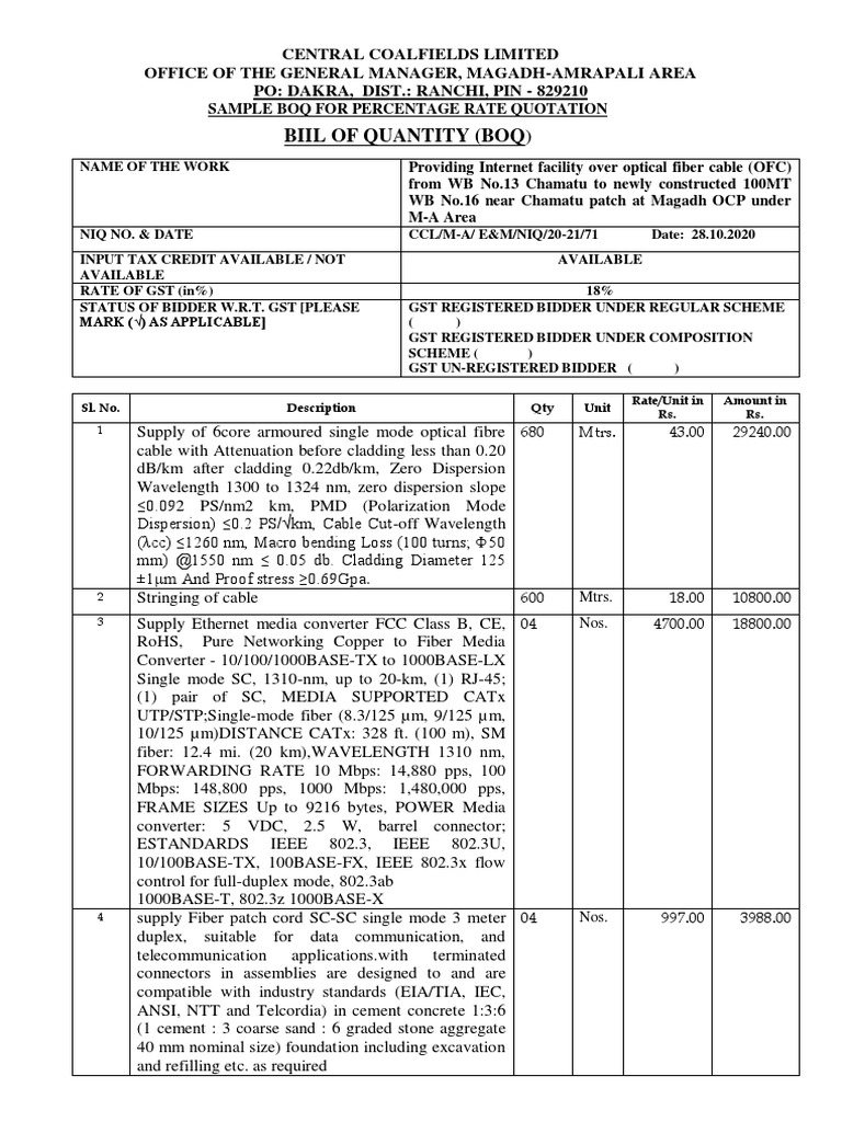Boq Fibre 1 | PDF | Optical Fiber | Computer Networking