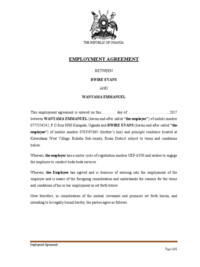 Employment Agreement Employment Agreemen Pdf Employment Common Law