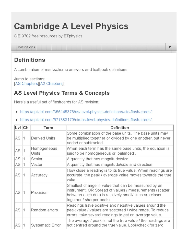 Cambridge A Level Physics - Definitions | PDF | Atomic Nucleus | Waves