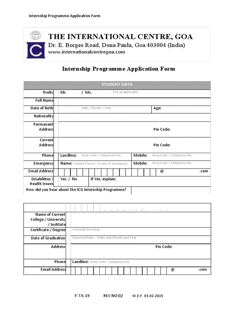 Internship Programme Application Form | PDF | Mobile App | Application Software