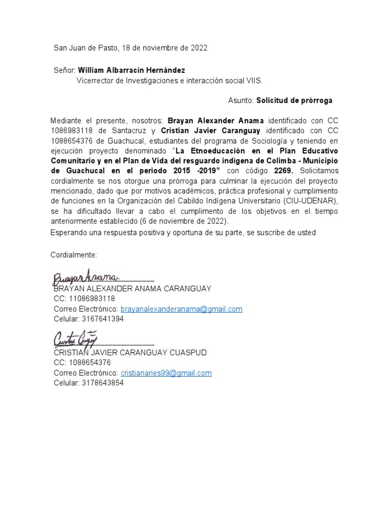 Solicitud de Prorroga | PDF | Cognición | Modificación de comportamiento