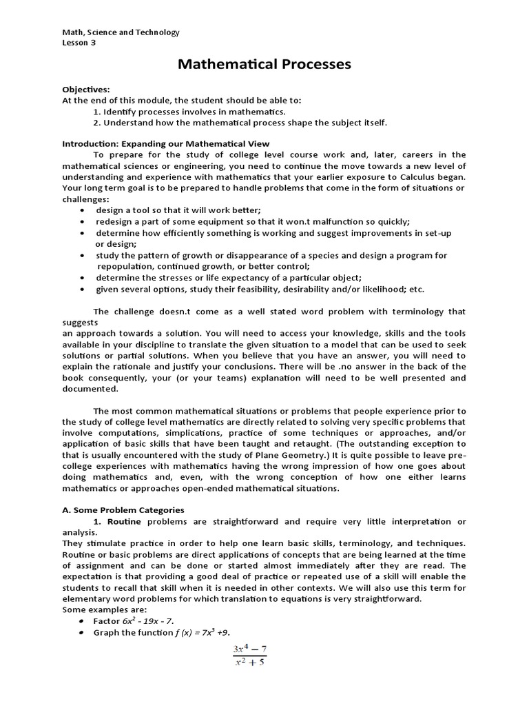 MST Week 4 Lesson 3 Mathematical Processes | PDF | Mathematics ...