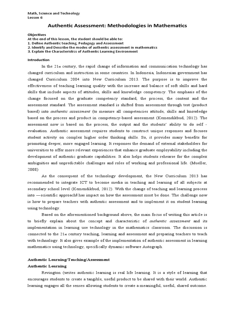 MST Week 8 Lesson 6 Authentic Assessment in Mathematics | PDF