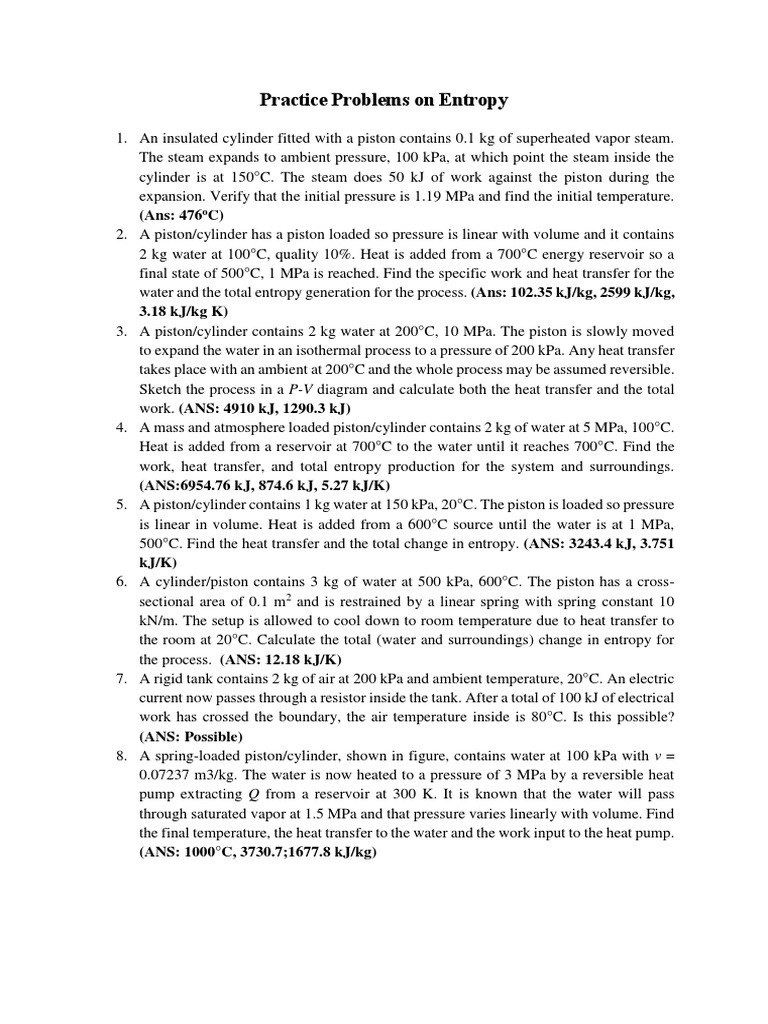 Practice Problems On Entropy | PDF | Heat | Steam