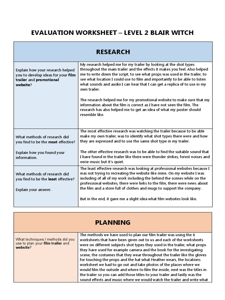 Evaluation Worksheet l2 Blair Witch 2023 | PDF | Qr Code