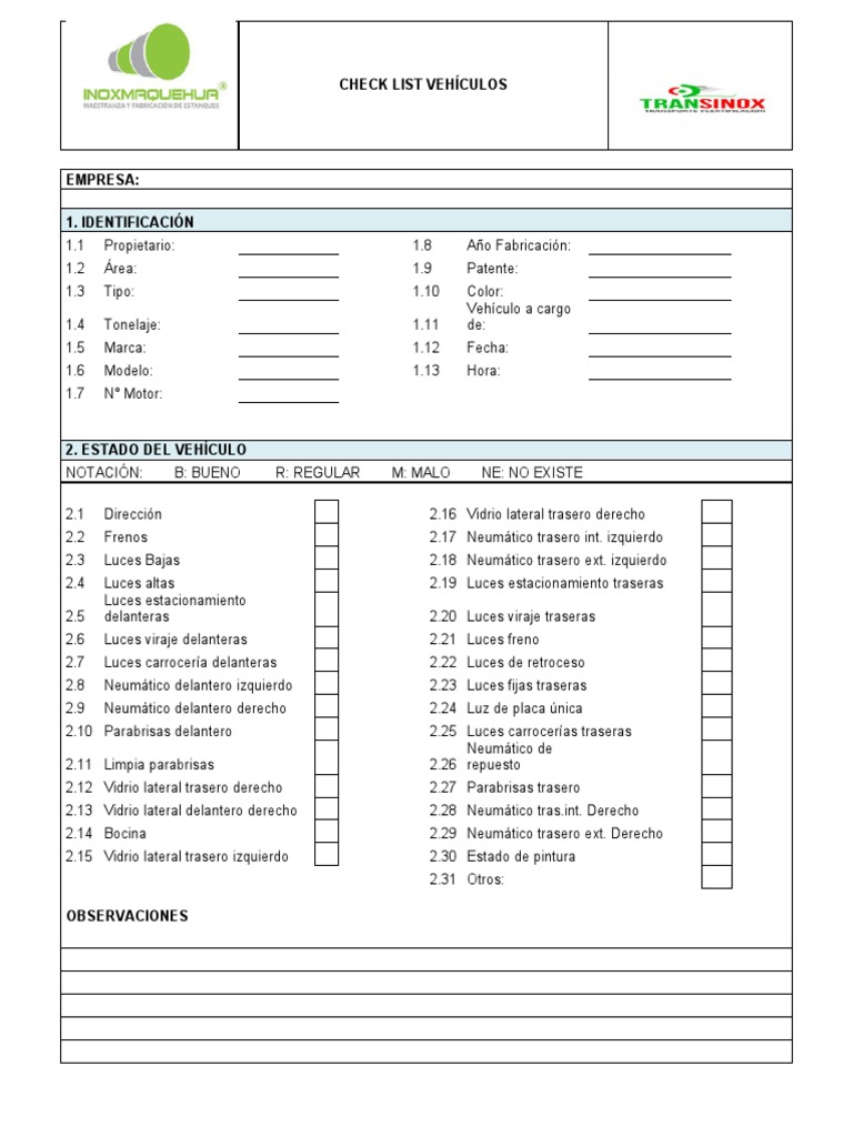 Check List Vehiculos | PDF | Ingeniería de Transporte | Transporte