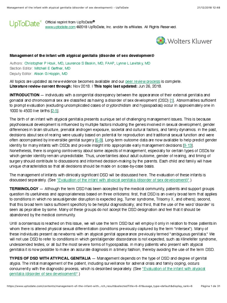 Management Of The Infant With Atypical Genitalia Disorder Of Sex