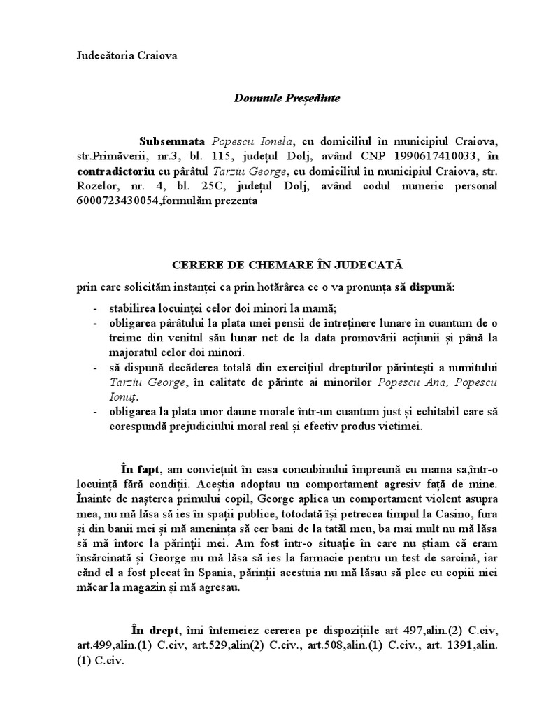 Cerere de Chemare in Judecata | PDF