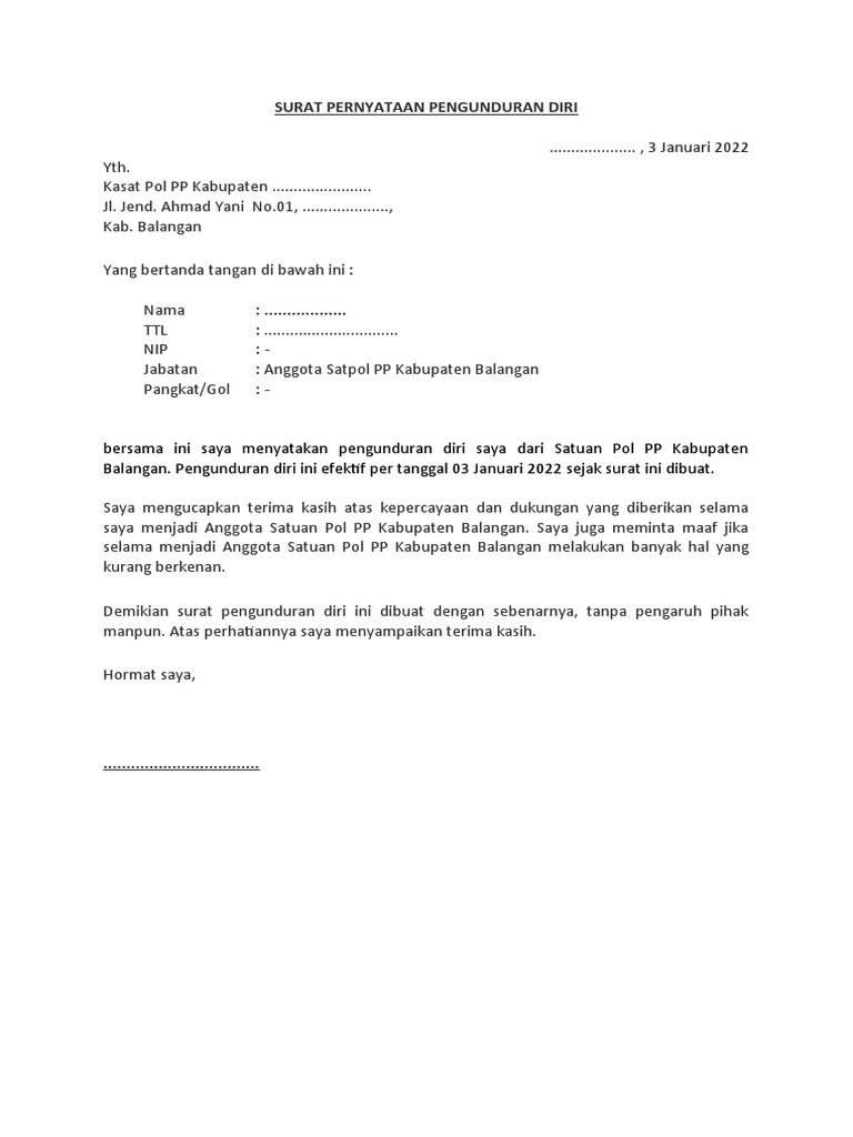 Surat Pengunduran Diri | PDF