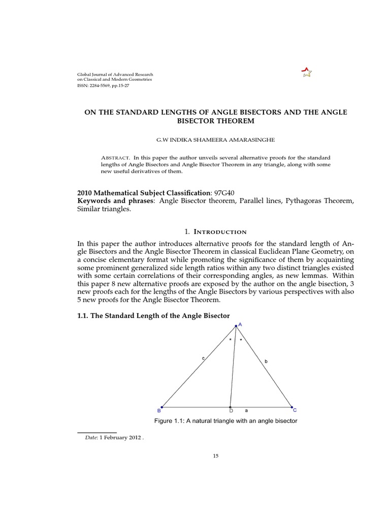 On The Standard Lengths of Angle Bisectors and The Angle Bisector ...