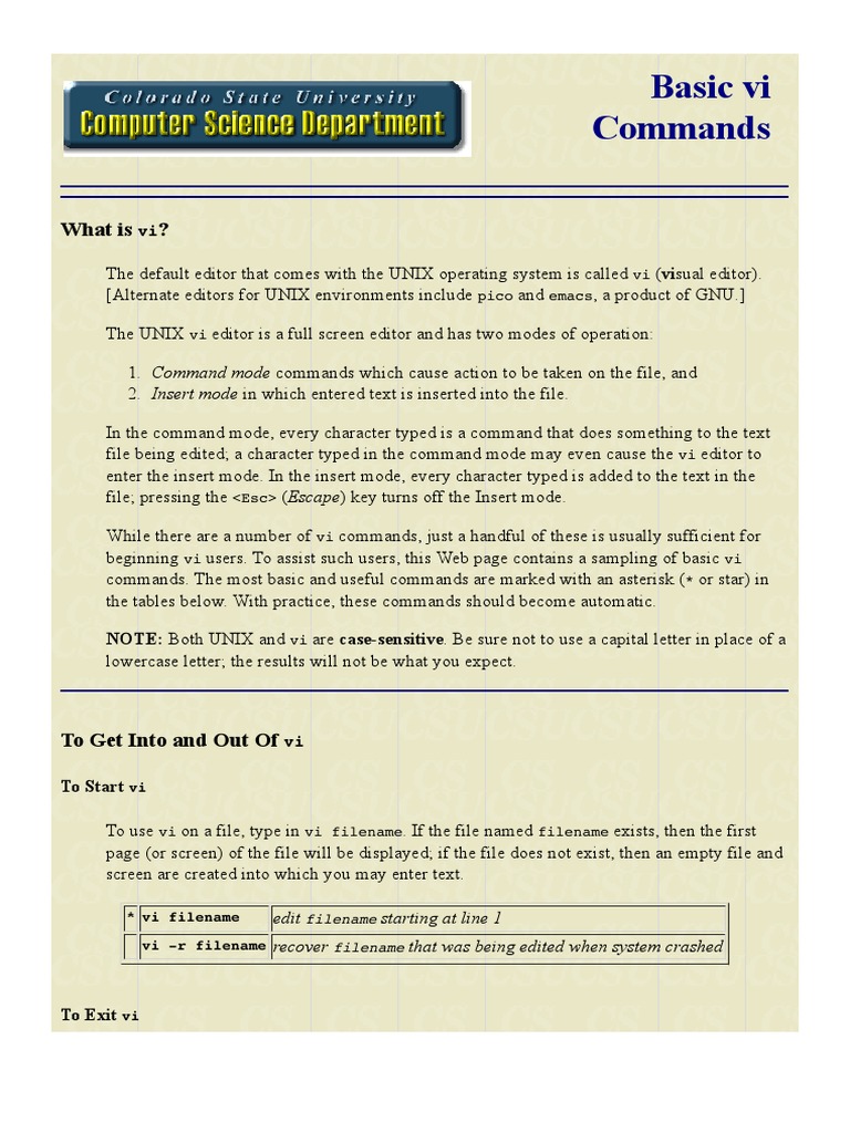 Basic Vi Commands Pdf Filename Cursor User Interface 