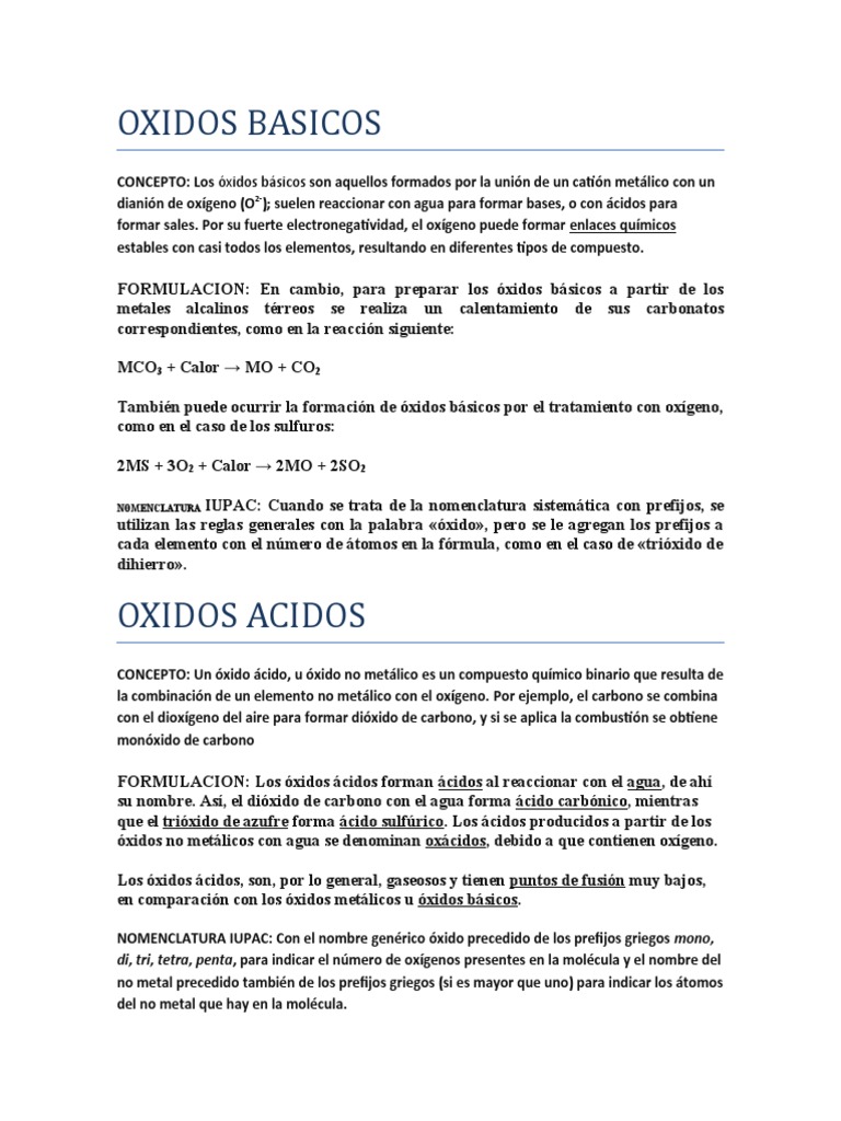 Oxidos Basicos | PDF | Óxido | Ácido