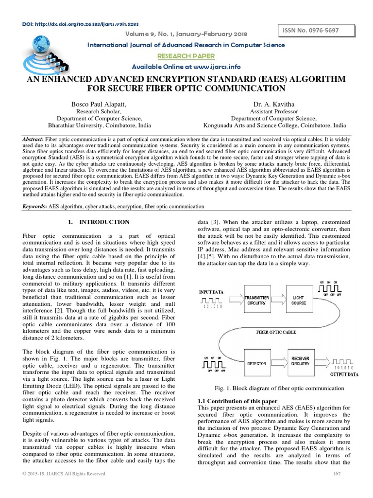 An Enhanced Advanced Encryption Standard (Eaes) Algorithm For Secure Fiber Optic Communication ...