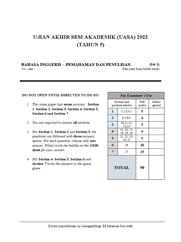 Uasa English Yr 5 | PDF