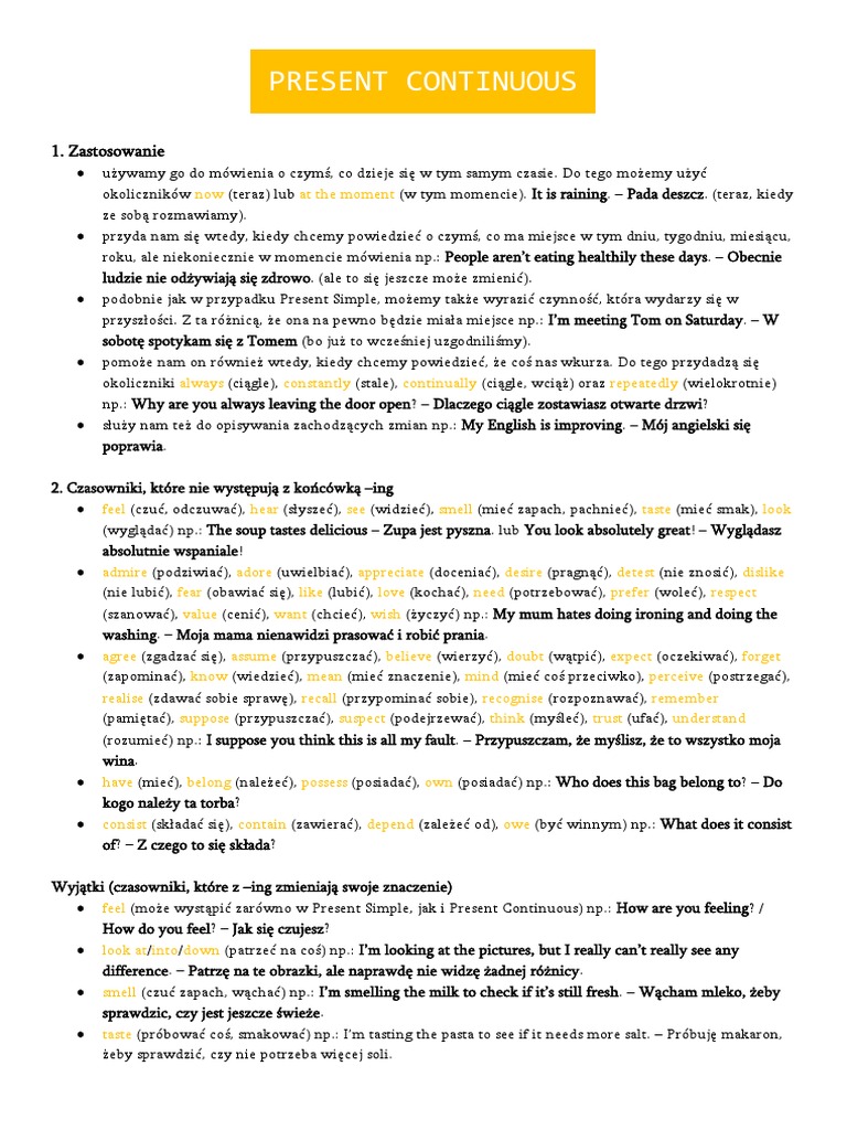 Present Continuous - Teoria | PDF