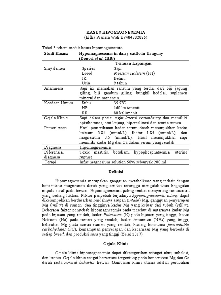 Hipomagnesemia, Ulkus Solar, Pemeriksaan Kepincangan Pada Sapi, Diare ...