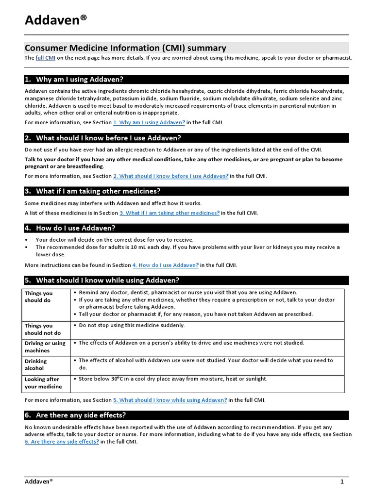 Addaven CMI | PDF | Dose (Biochemistry) | Chemistry