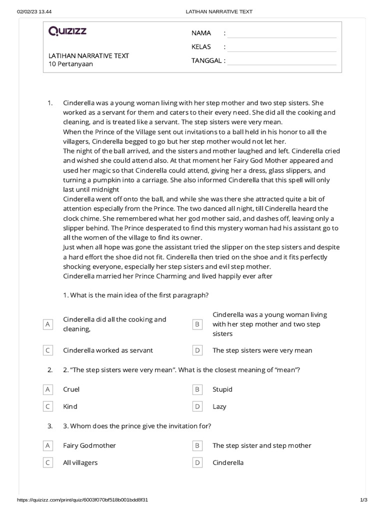 Latihan Narrative Text | PDF | Cinderella | Fairy Tales