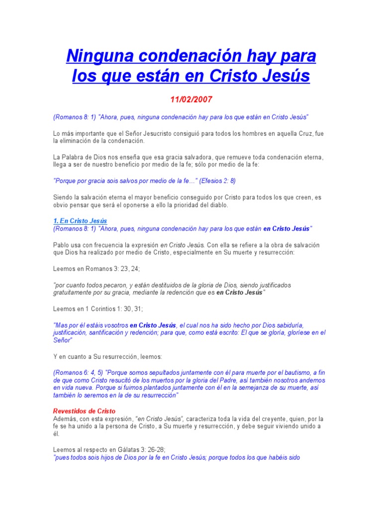 Ninguna Condenación Hay para Los Que Están en Cristo Jesús | PDF ...