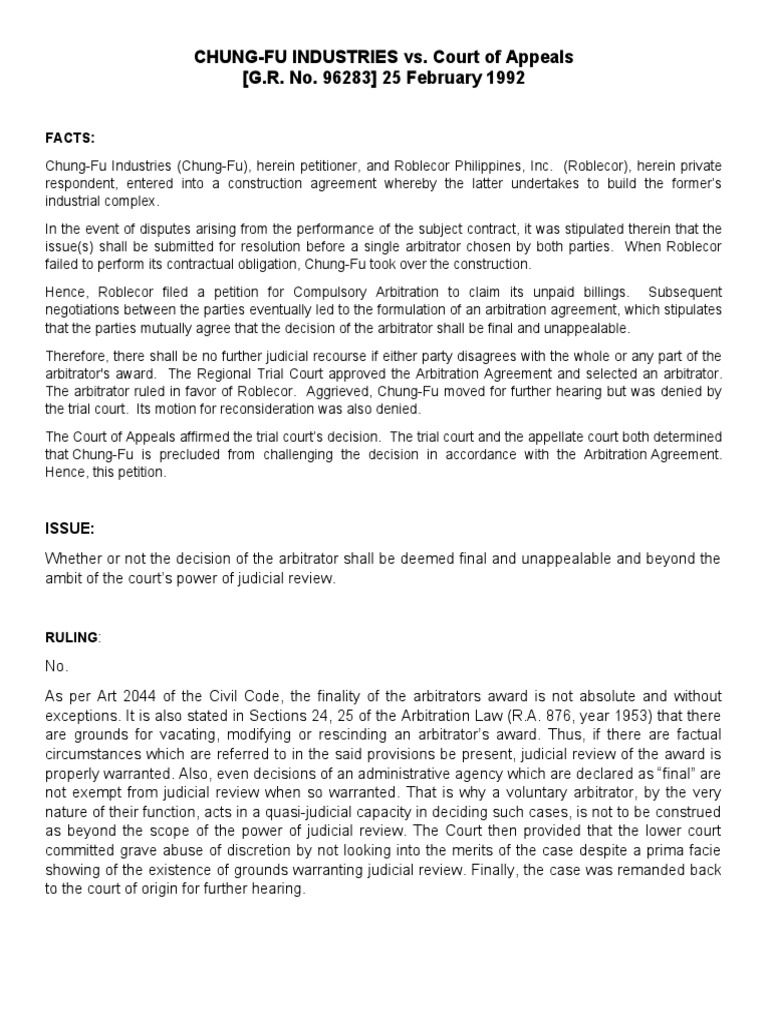 ADR Case Digest Requirement | PDF | Lease | Arbitration