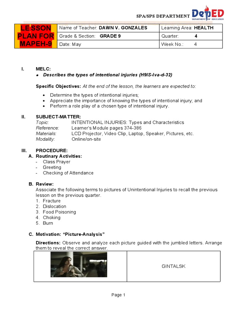 Types of Intentional Injuries | PDF | Learning | Behavior Modification