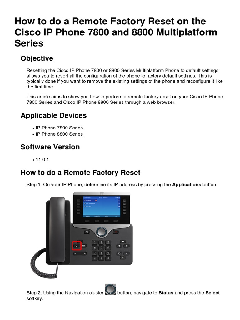 Remote Reset for Cisco 7800/8800 Phones | PDF
