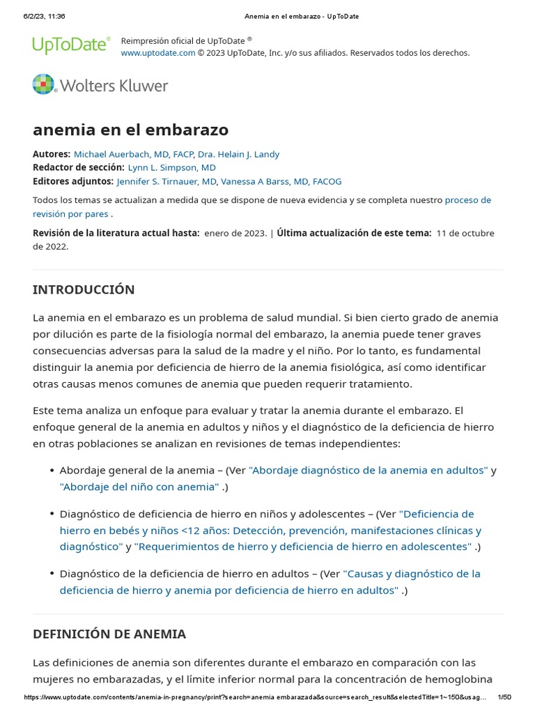 Anemia en El Embarazo - UpToDate | PDF | Enfermedades y trastornos ...