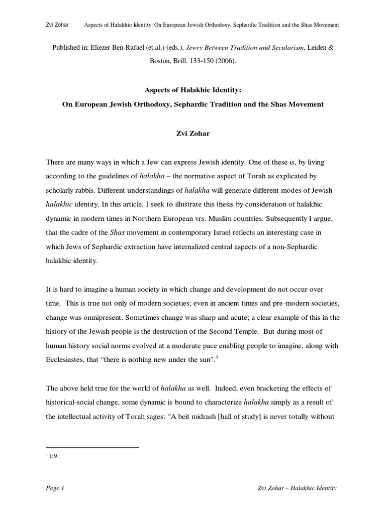 Zvi Zohar - Aspects of Halakhic Identity | PDF | Halakha | Orthodox Judaism
