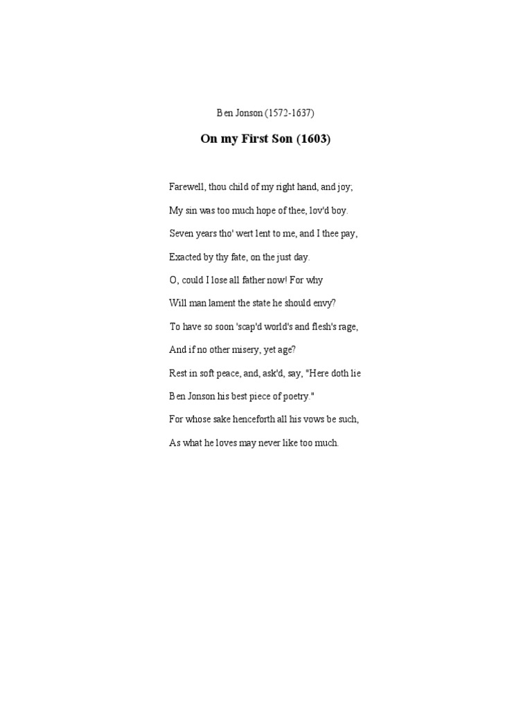Ben Jonson's "On My First Son" Analysis | PDF