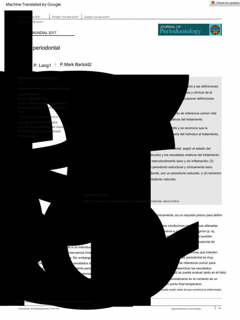 Journal of Periodontology - 2018 - Lang - Periodontal Health | PDF ...