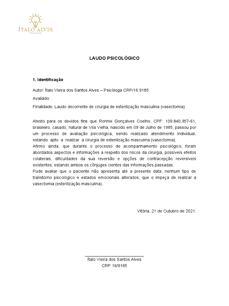 Laudo Vasectomia | PDF