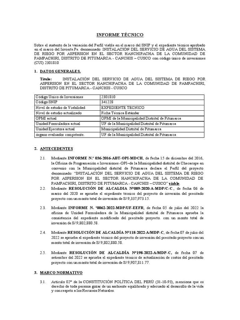 Riego Por Aspersion Hanchipacha | PDF | Riego | Infraestructura
