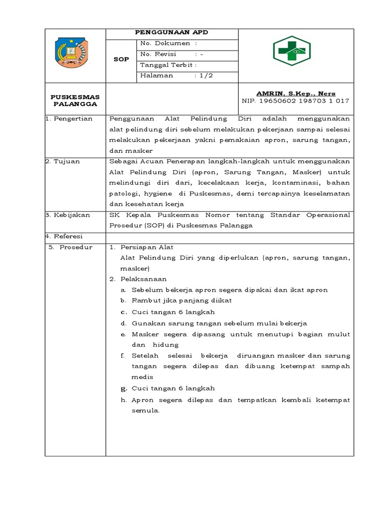 Sop Penggunaan APD | PDF