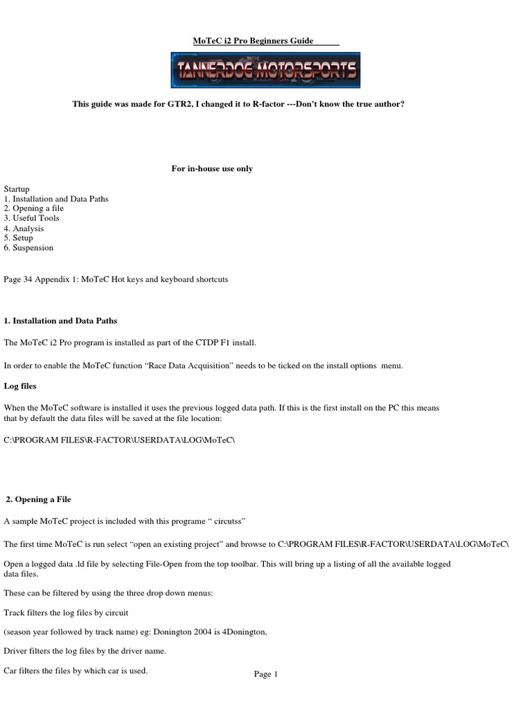 Motec Rfactor Basics (Tannerdog) | PDF | Cursor (User Interface) | Keyboard Shortcut