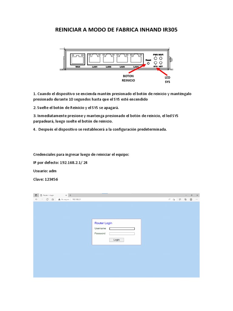Reinicio de fábrica Inhand IR305 | PDF