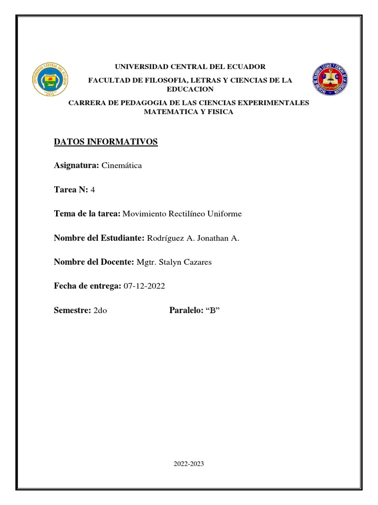 Cinematica. Cuarta Entrega MRU | PDF