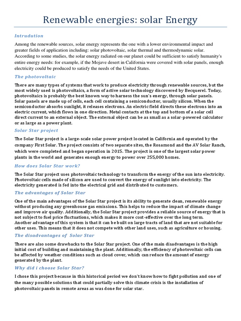 Harnessing the Power of the Sun: An Analysis of the Solar Star Project ...