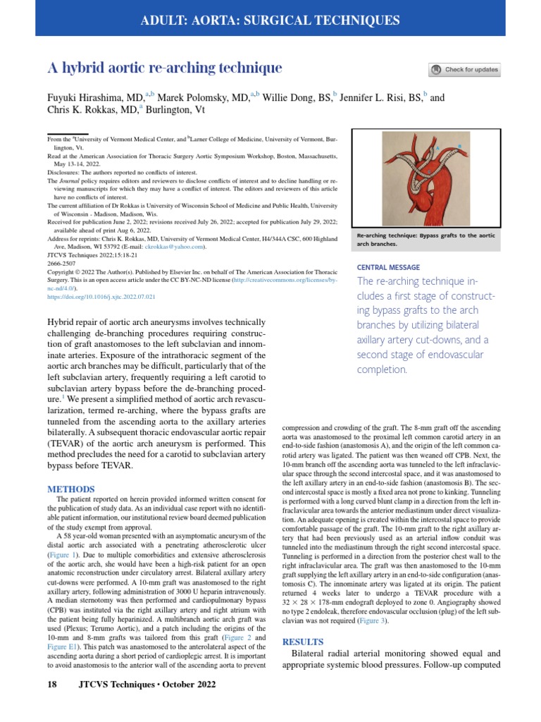 Treatment of Aortic Arch Aneurysms Open Surgery or Hybrid Procedure ...