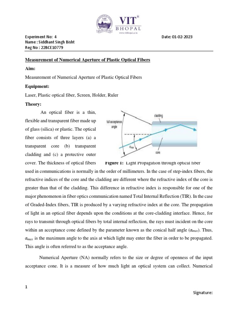 Numerical Aperture Experiment | PDF | Optical Fiber | Optics