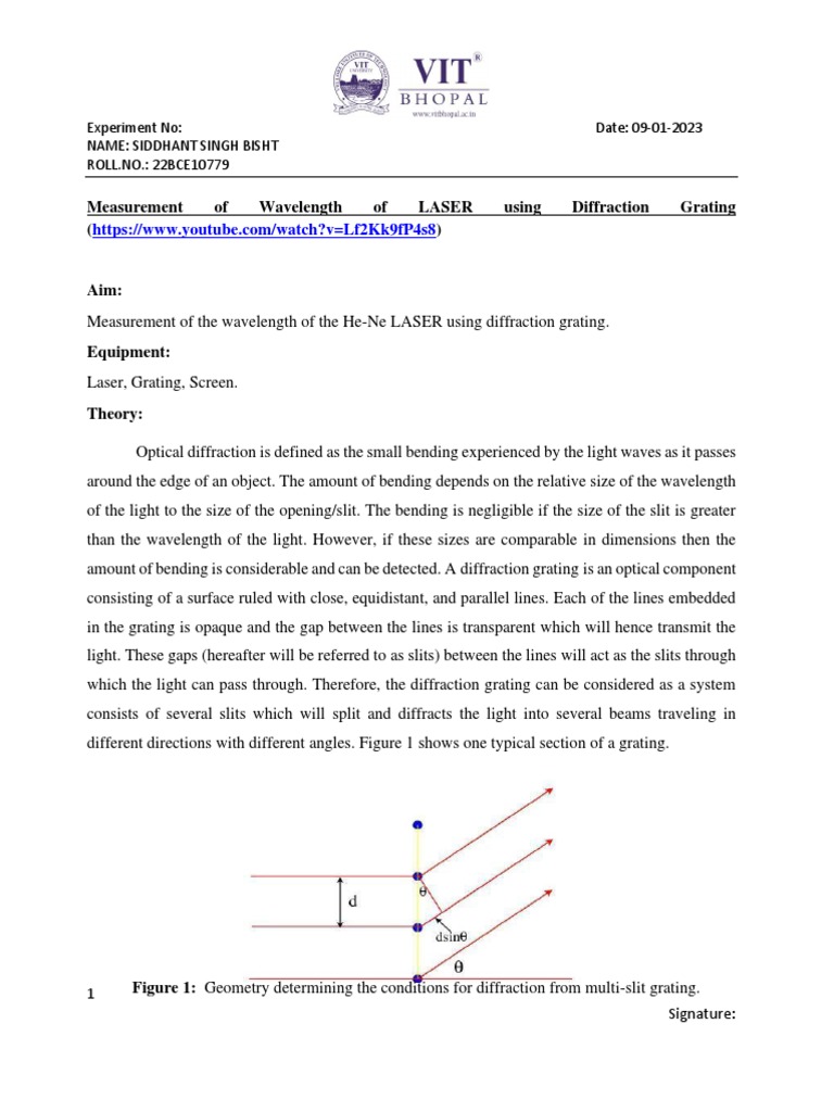 Laser Experiment | PDF | Diffraction | Wavelength