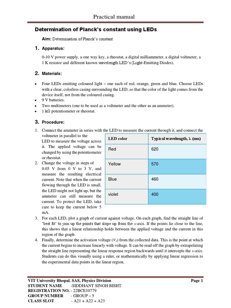 PLANKS CONSTANT Experiment | PDF | Light Emitting Diode | Manufactured ...